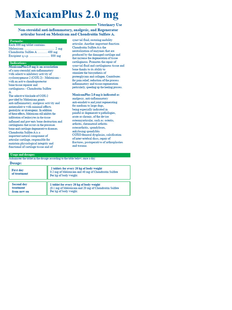 Maxicam Plus Package Insert 2 MG | PDF | Cartilage | Osteoarthritis