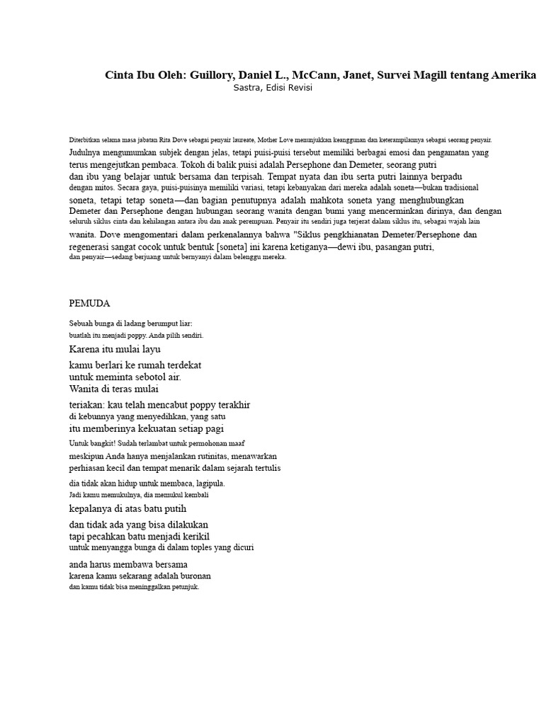Puisi Cinta Ibu: Persephone dan Demeter | PDF