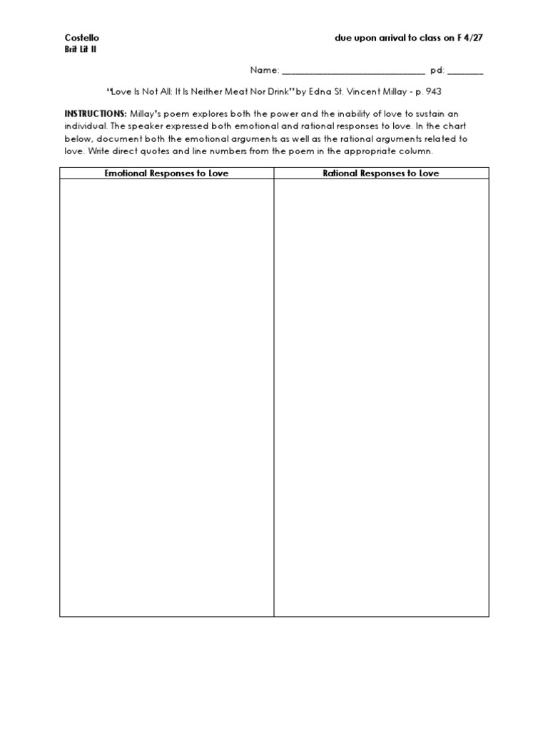 12 BL Love Is Not All - One and Twenty Worksheet | PDF | Poetry ...