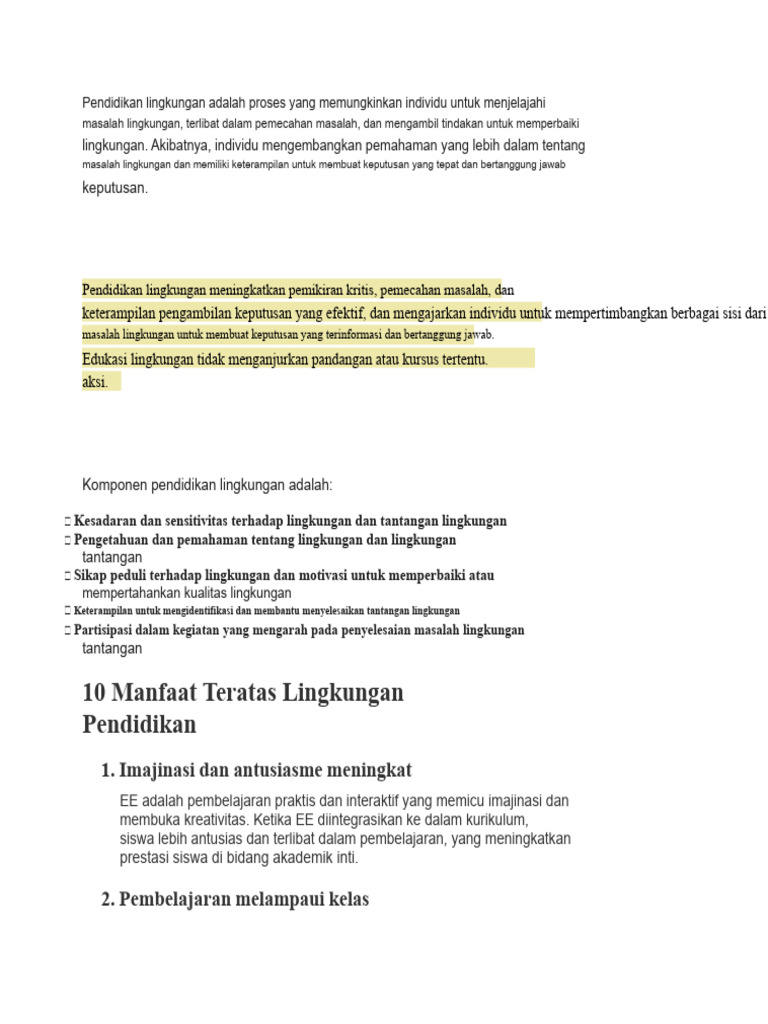 Manfaat Pendidikan Lingkungan untuk Siswa | PDF
