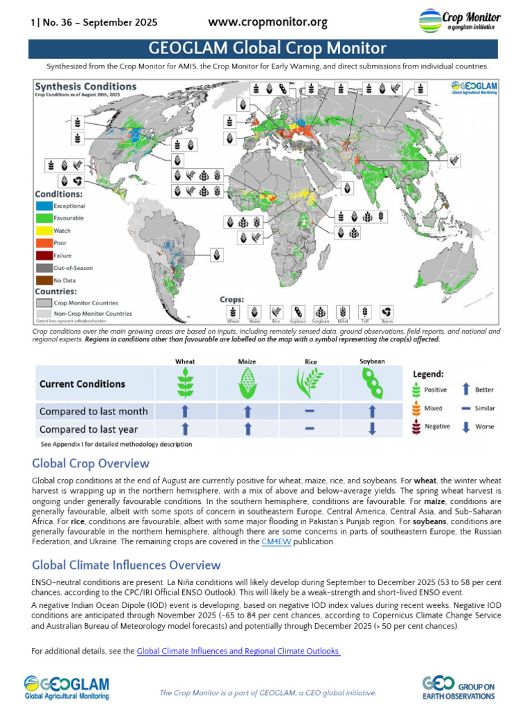 Global Crop Conditions Overview - Sept 2025 | PDF | Rice | Central America
