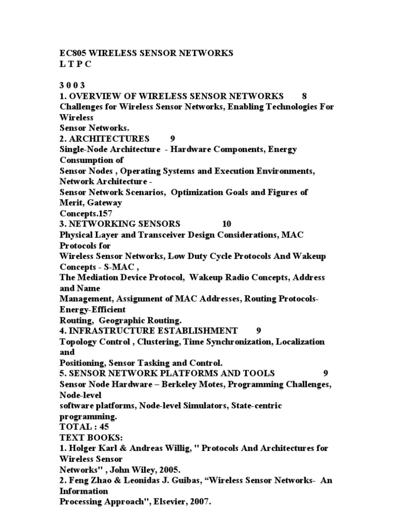 Ec805 Wireless Sensor Networks | PDF