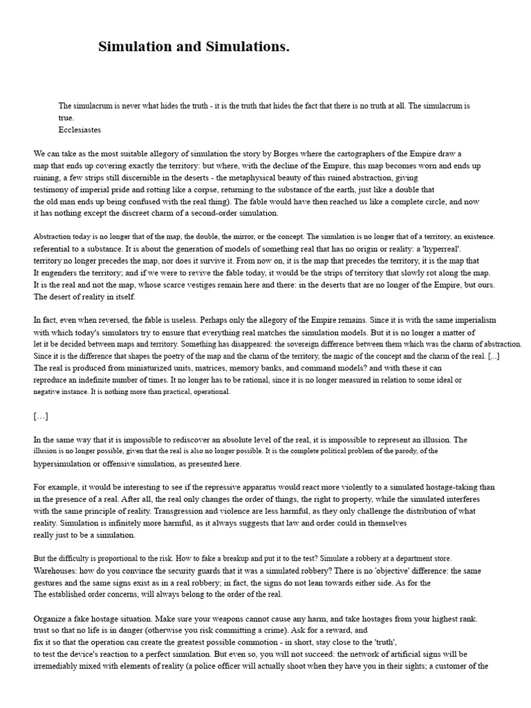 Baudrillard Simulacra and Simulations | PDF