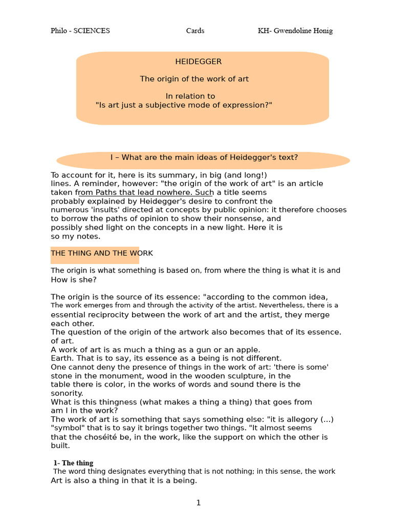 HEIDEGGER: the origin of the work of art | PDF | Truth