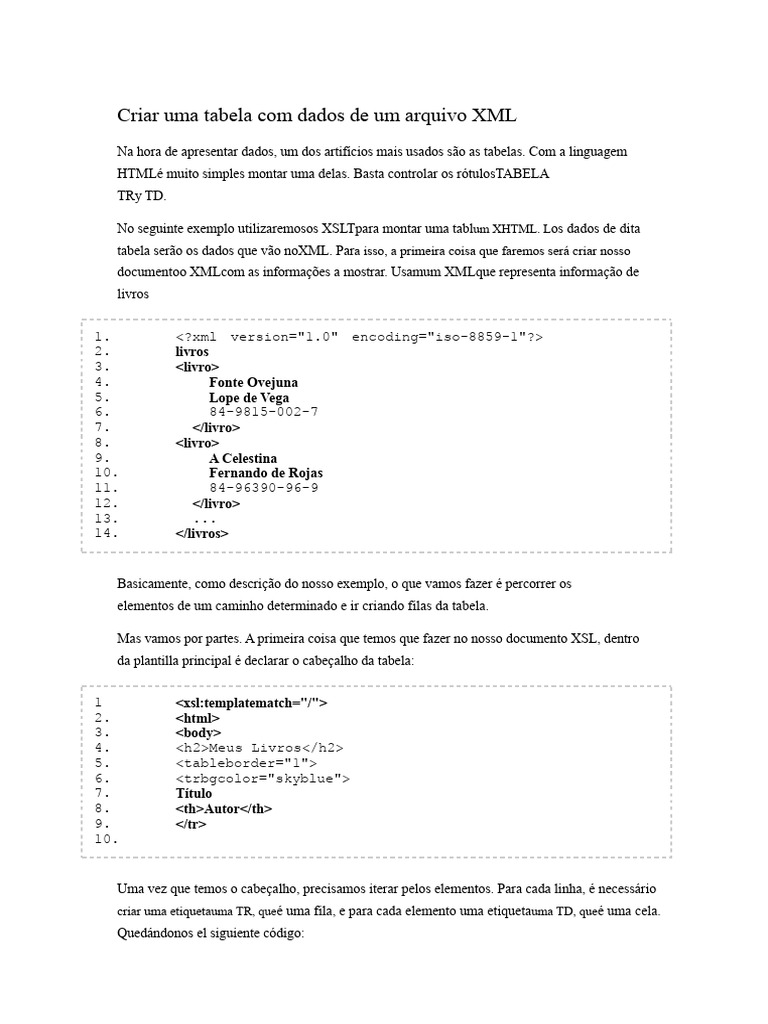 Criar Uma Tabela Com Dados de Um Arquivo XML | PDF | XML | XSLT