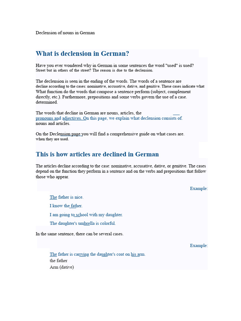 Declension of Nouns in German | PDF | Grammatical Gender | Syntax