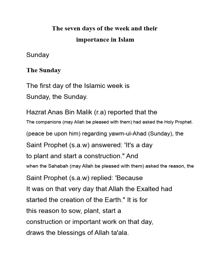 The Seven Days of The Week and Their Importance in Islam PDF | PDF ...