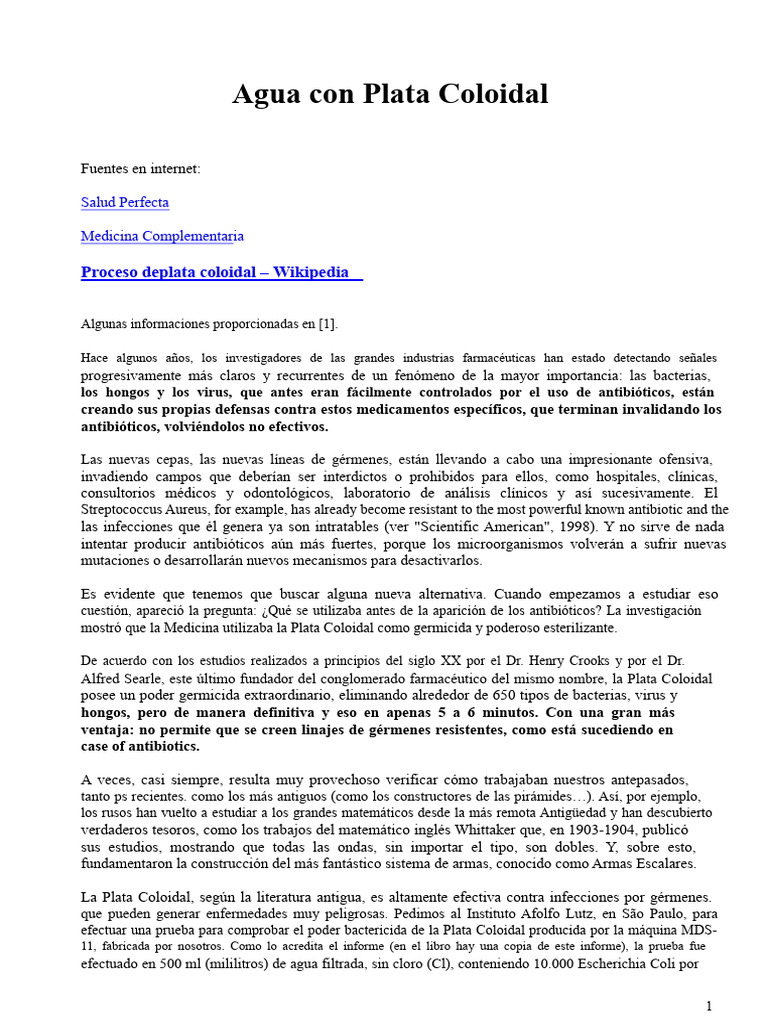 Agua Con Plata Coloidal | PDF | Célula madre | Las bacterias