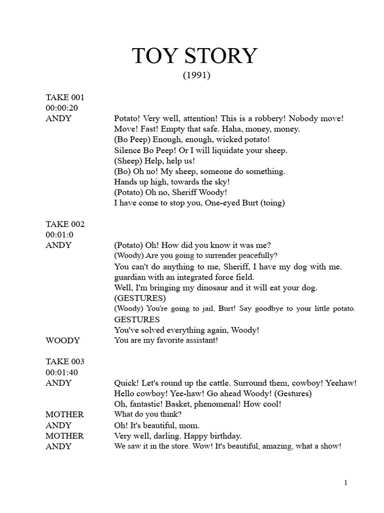 Toy Story 1 (Dubbing Script) | PDF