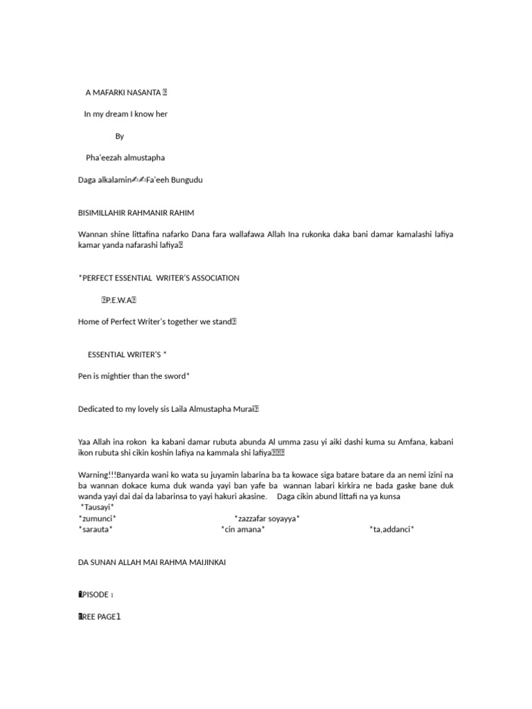 A Mafarki Nasanta Book 1 Mallakin Fa'Eeh. Bg-1-1 | PDF