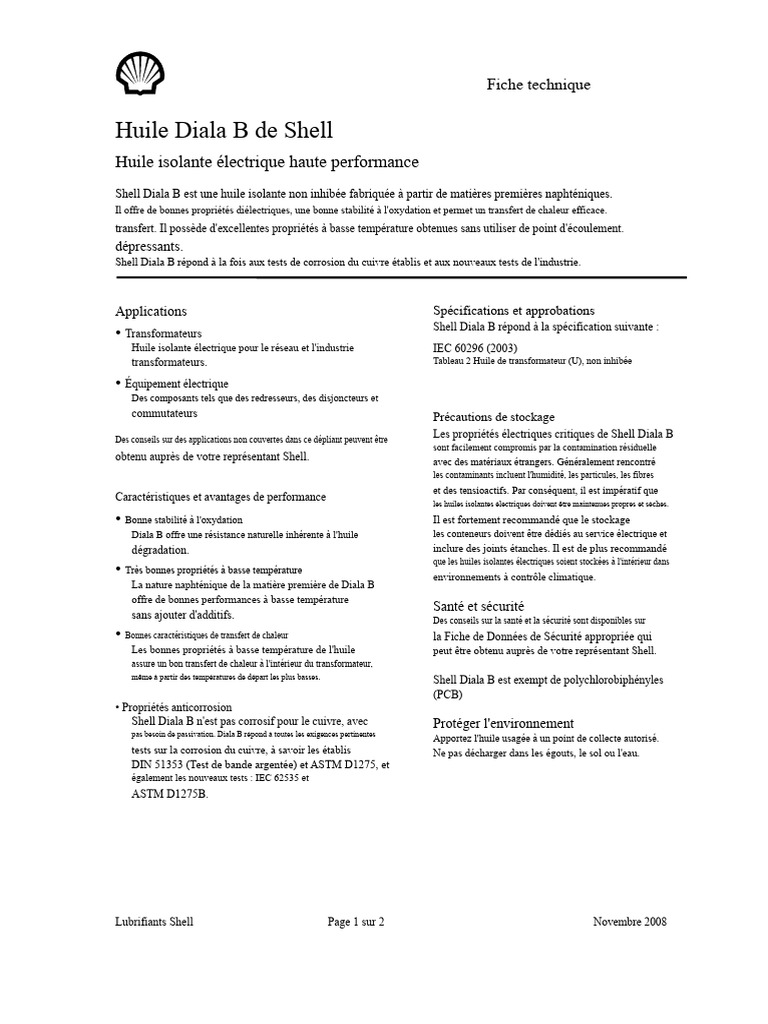 Huile Diala B : Performance et Applications | PDF | Corrosion | Cuivre