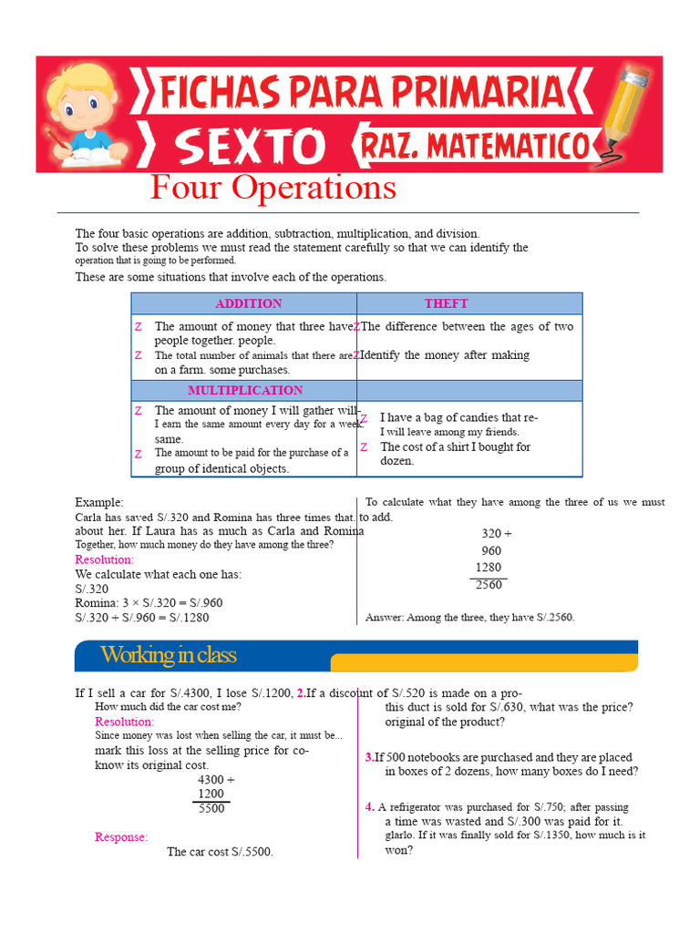 Exercises of Four Operations For Sixth Grade of Primary School | PDF ...