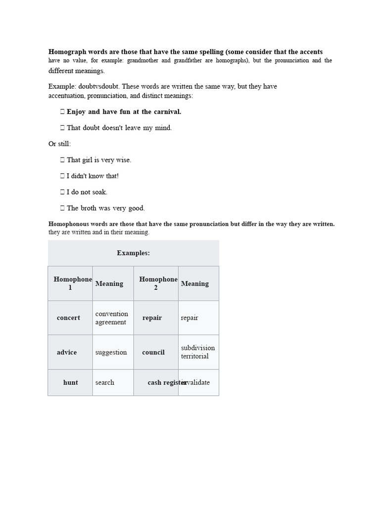 Homographic Words (Portuguese Lesson) | PDF | Lexicology | Grammar