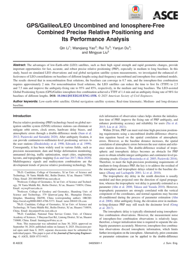 Li Et Al Gps Galileo Leo Uncombined and Ionosphere Free Combined Precise Relative Positioning ...