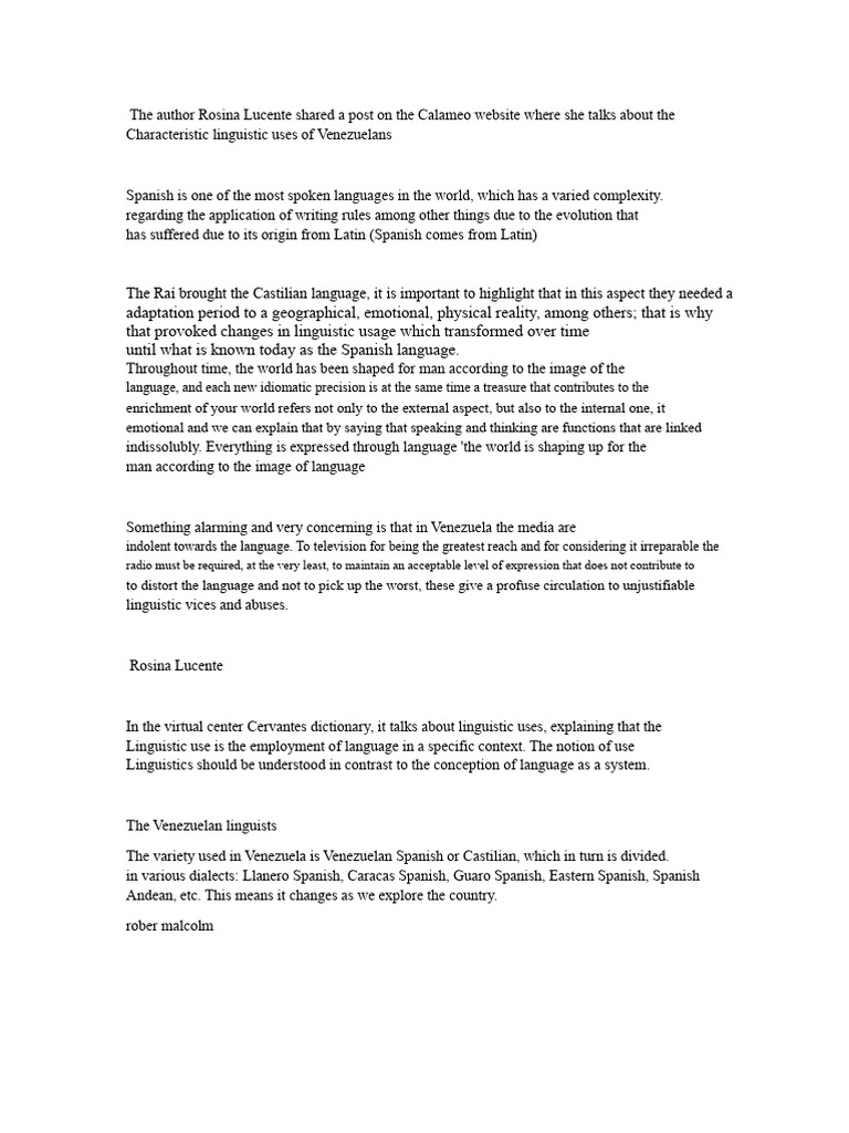 Language and Dialects in Venezuela | PDF | Spanish Language | Linguistics