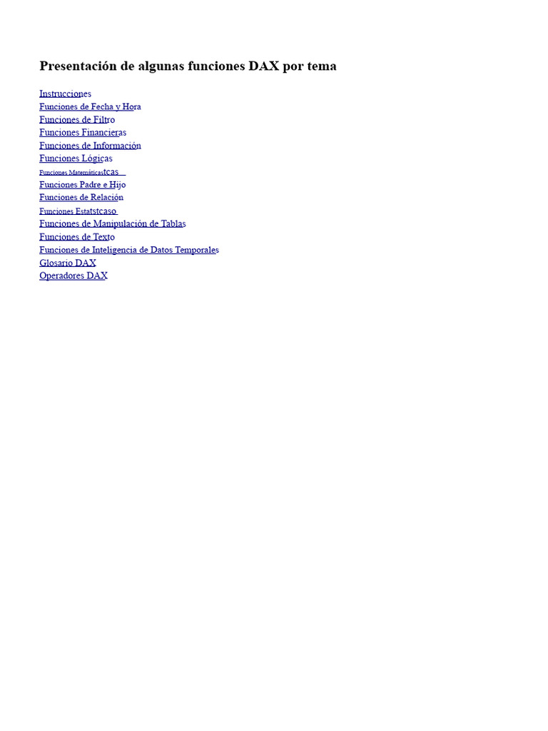 Manual DAX - Algunas Funciones DAX Por Tema | PDF | Interés | Desviación Estándar