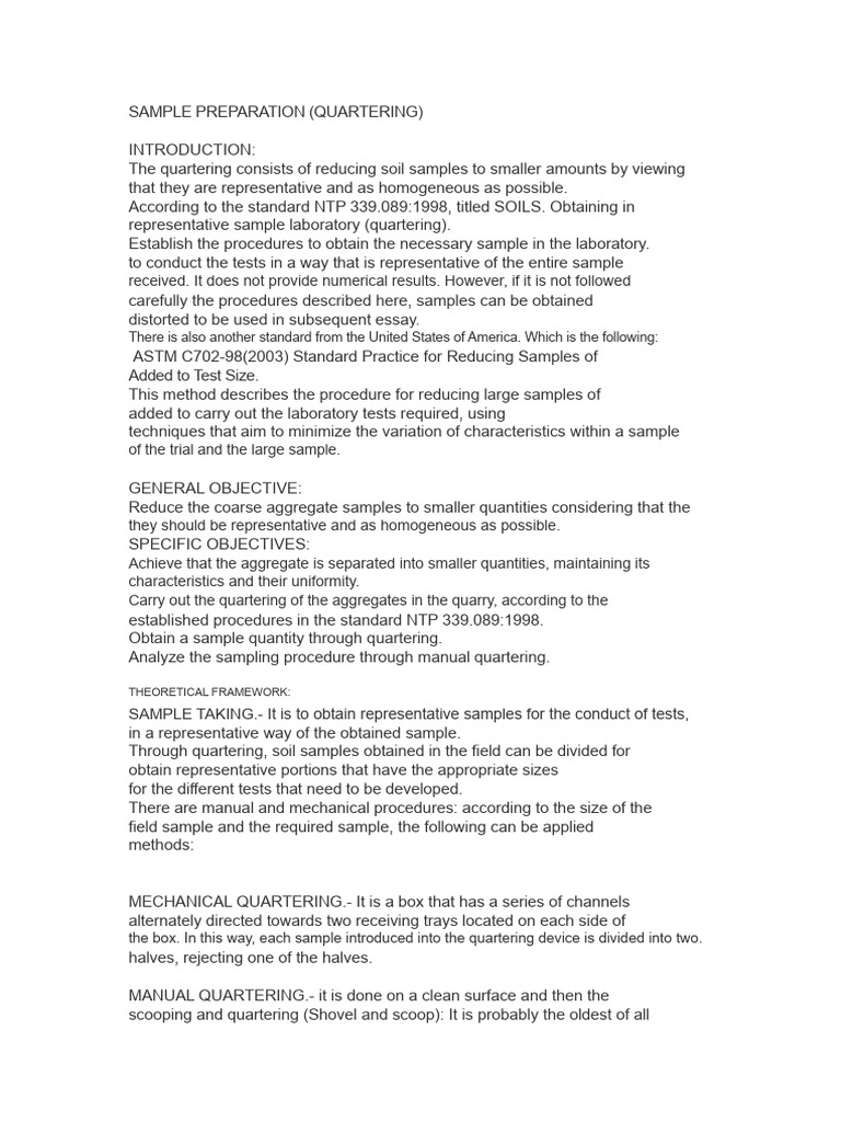 Quartering Essay | PDF | Sampling (Statistics) | Laboratories