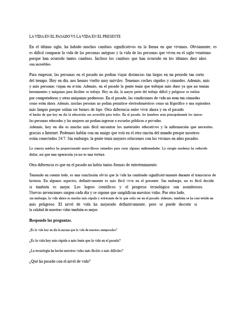 Vida en El Pasado Vs Vida en El Presente - 61801 | PDF | Electrodoméstico