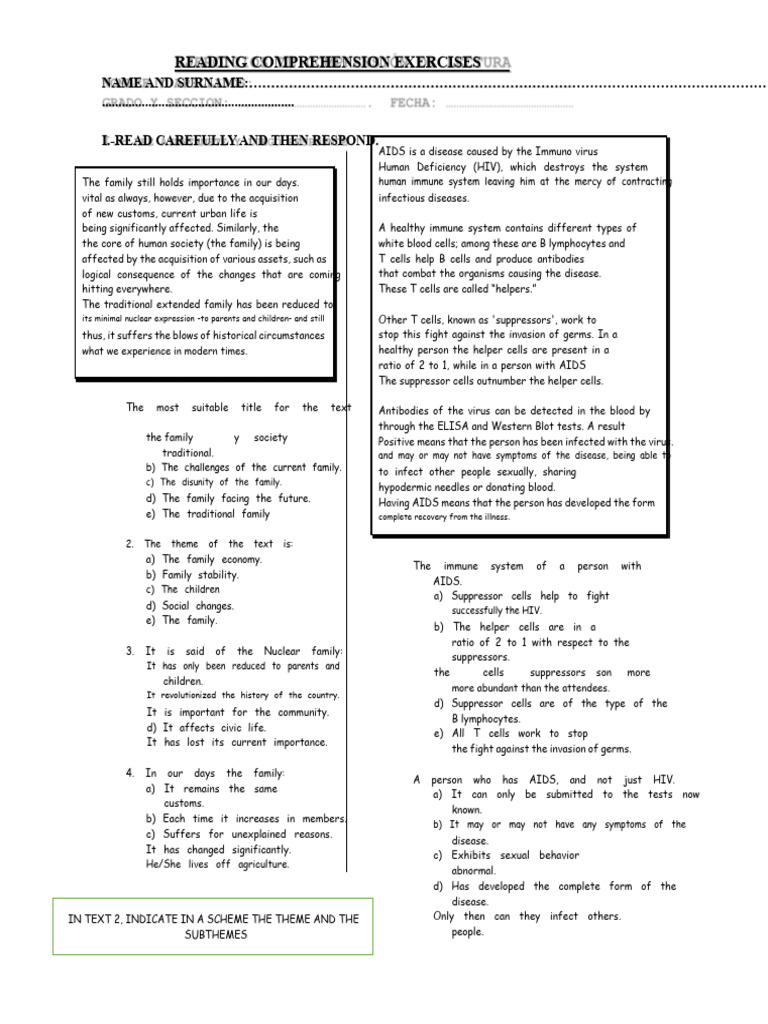 Reading Comprehension Exercises | PDF | Hiv/Aids | Immune System