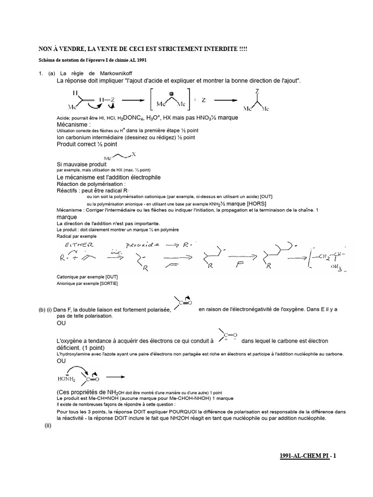 Schéma de notation épreuve chimie AL 1991 | PDF | Liaison chimique ...