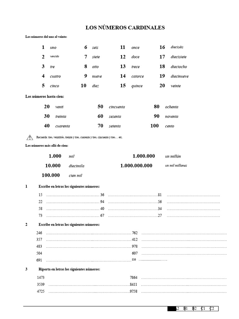 Números Cardinales Ejercicios | PDF