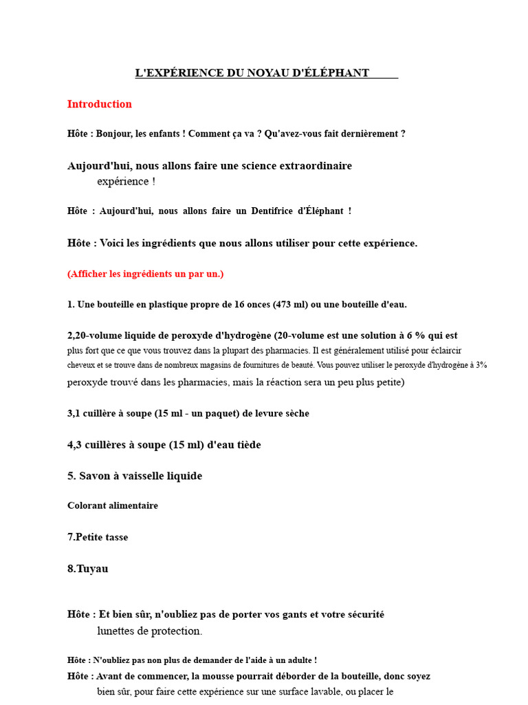 Faire du dentifrice d'éléphant facilement | PDF | Peroxyde d'hydrogène ...