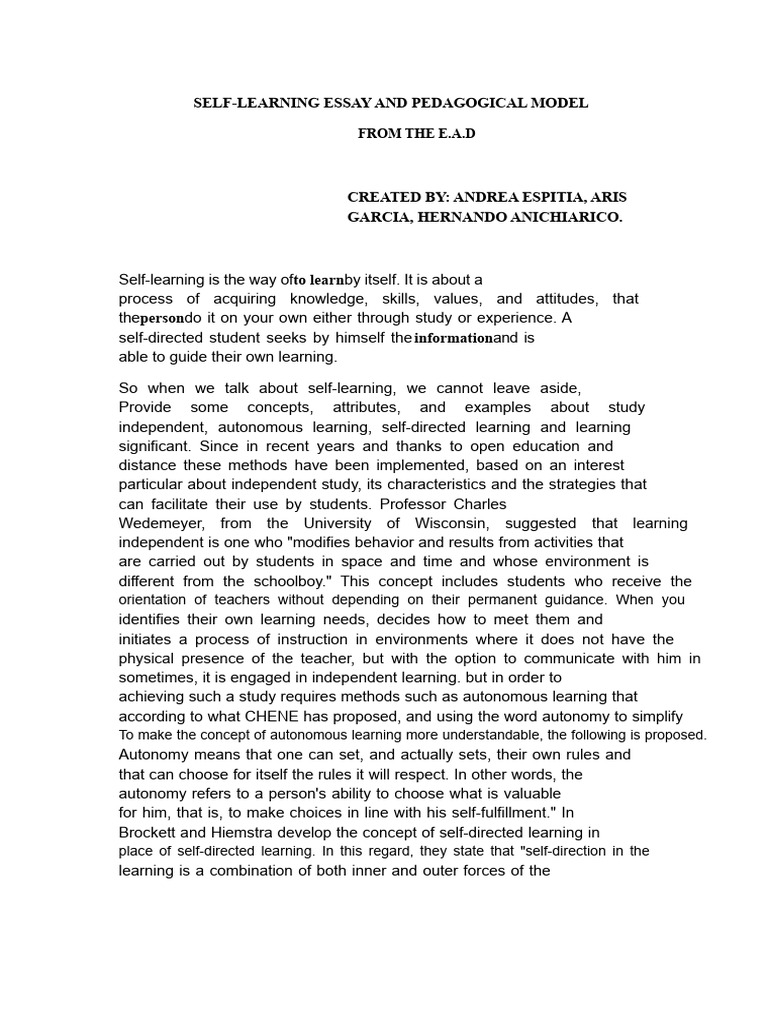 Self-Learning and Pedagogical Models | PDF | Learning | Constructivism ...