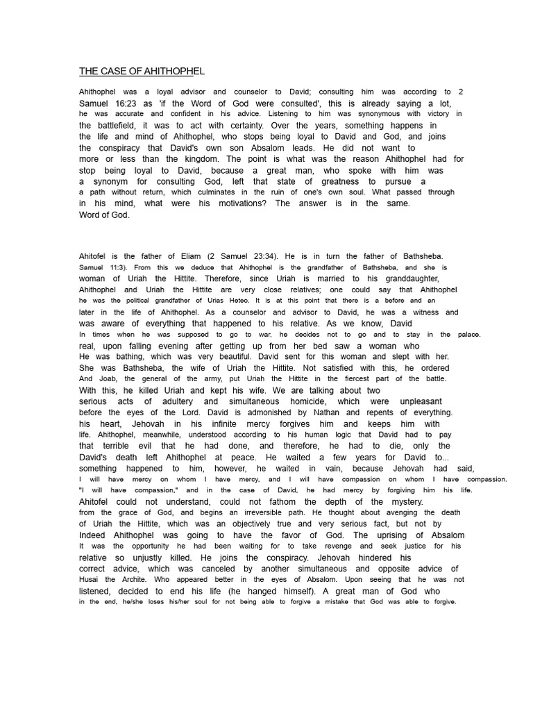 The Case of Ahithophel | PDF | David | Religious Belief And Doctrine