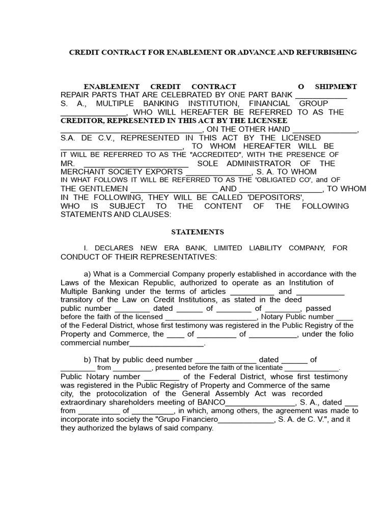 Credit Contract For Enablement or Advance and Repair | PDF | Interest ...