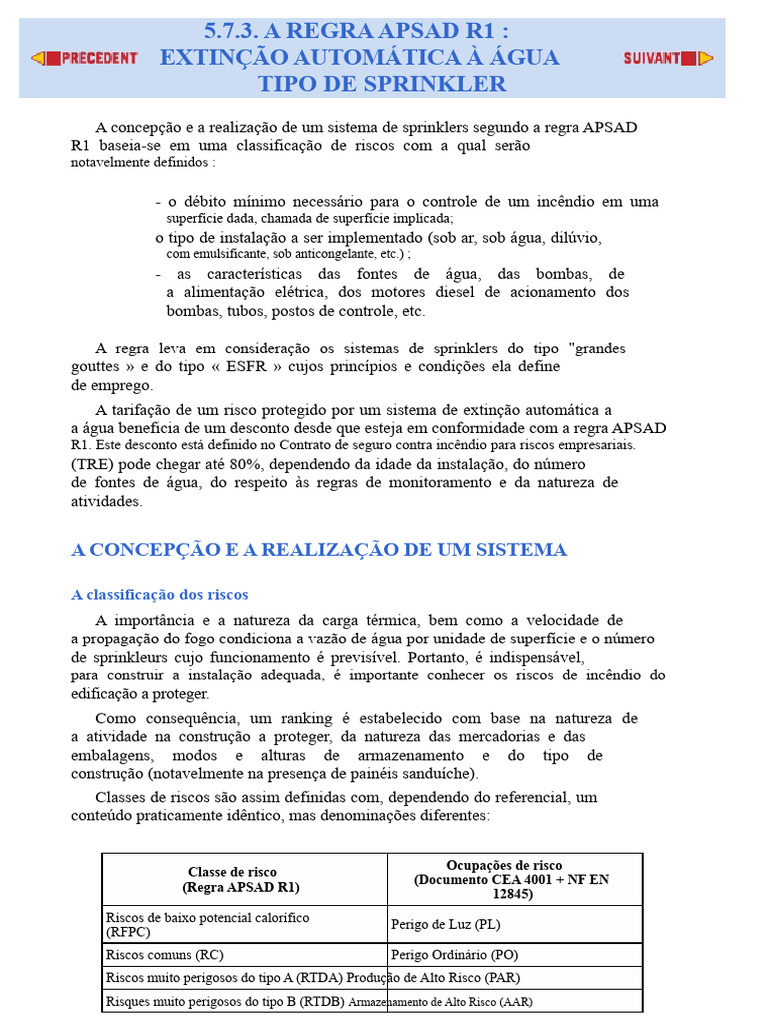 5.7.3. A REGRA APSAD R1: EXTINÇÃO AUTOMÁTICA À ÁGUA, TIPO SPRINKLER ...