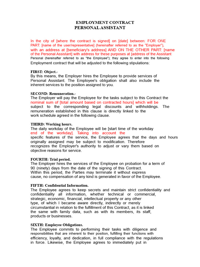 Personal Assistant Contract Template | PDF | Employment | Business Law