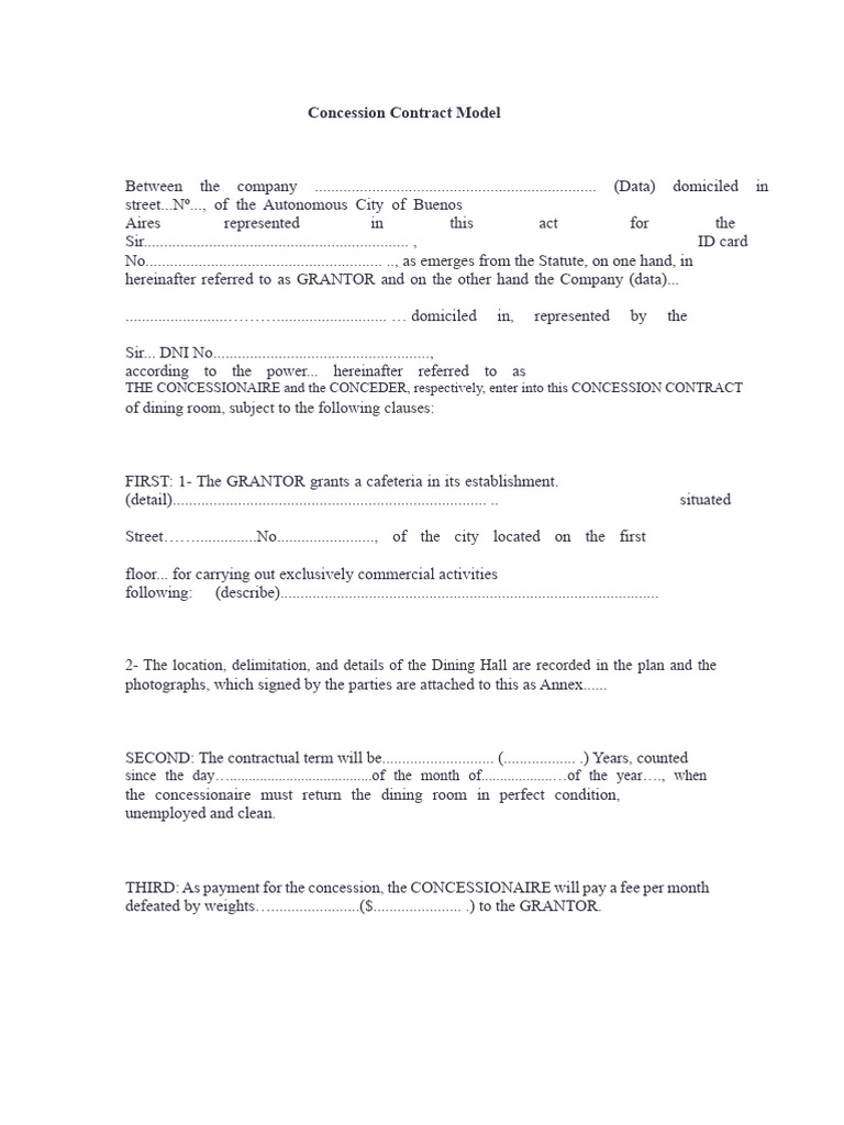 Cafeteria Concession Contract Model | PDF | Concession (Contract) | Justice