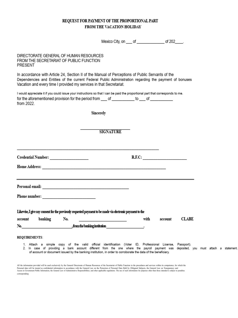 Vacation Holiday Payment Request Form | PDF | Identity Document