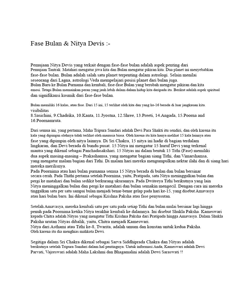 Nitya Devis dan Fase Bulan dalam Pemujaan | PDF