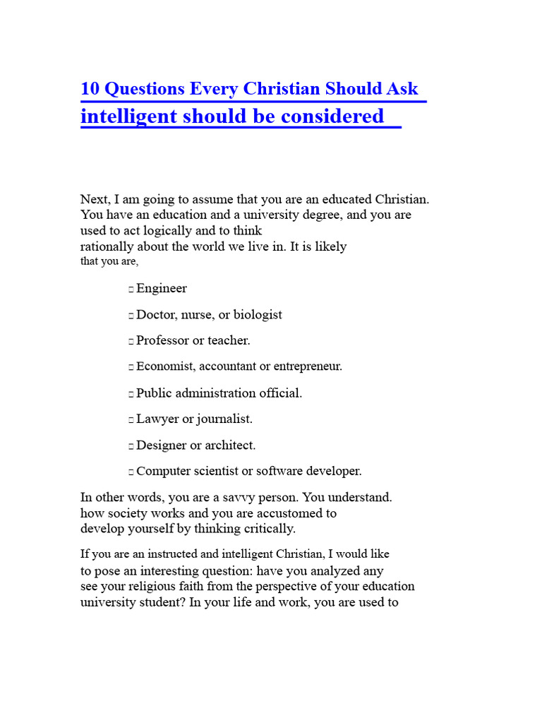 10 Questions for Thoughtful Christians | PDF | Existence Of God ...