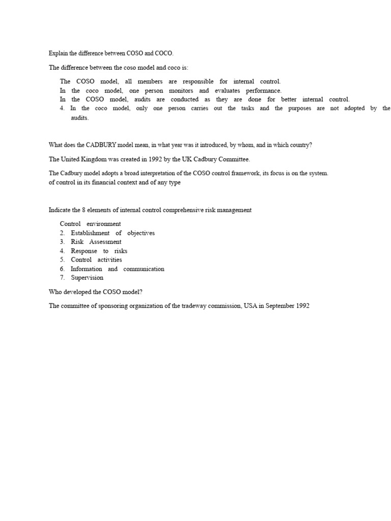 COSO vs COCO: Key Differences Explained | PDF
