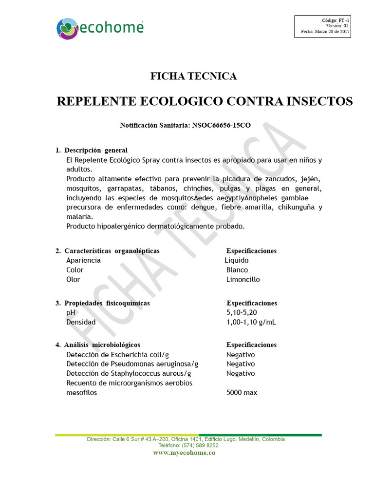 Technical Data Sheet Ecological Insect Repellent Spray - Eng | PDF