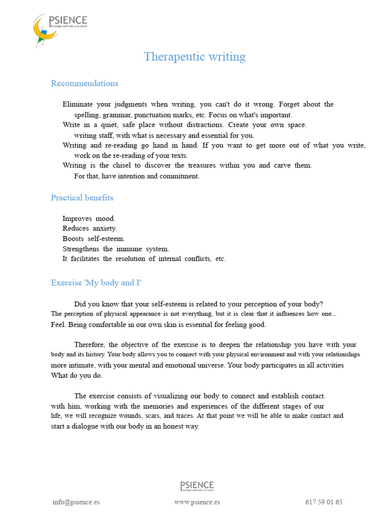 Therapeutic Writing - Exercise of My Body and Me | PDF | Mood ...