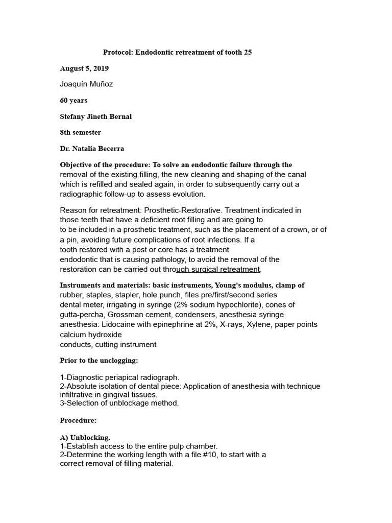 endodontic retreatment protocol | PDF | Medical Specialties | Dentistry ...
