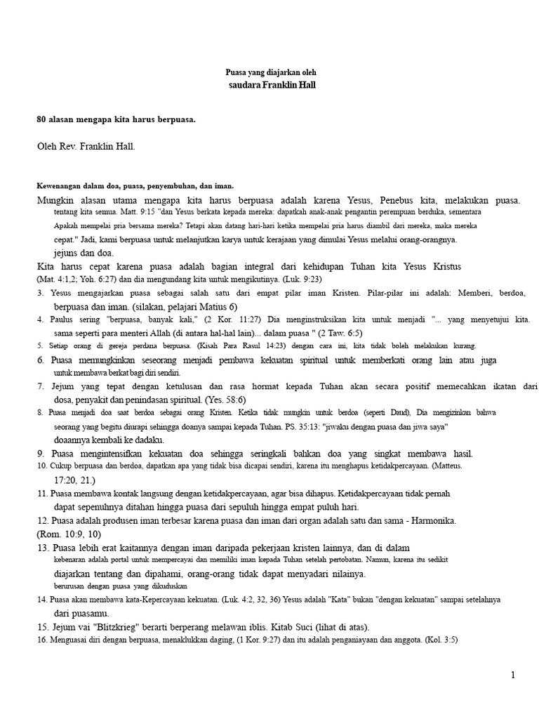 Puasa - Franklin Hall | PDF