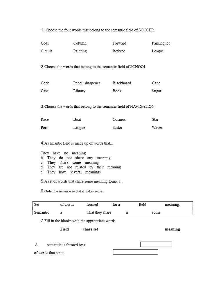 Choose The Four Words That Belong To The Semantic Field of SOCCER | PDF ...