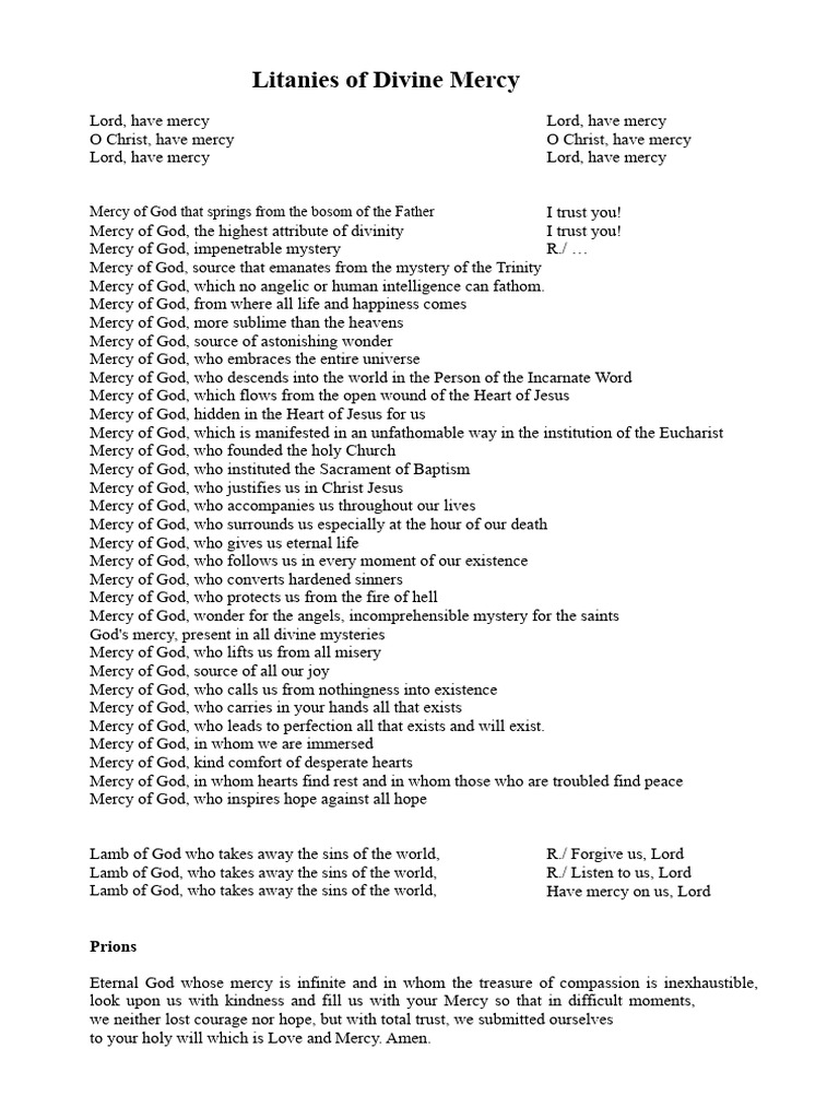 Divine Mercy Litany | PDF | Mercy | God