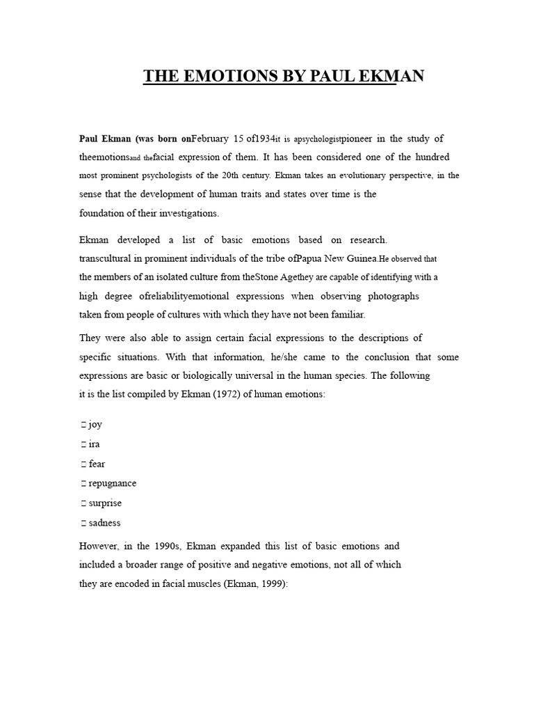 Ekman's Emotions and Facial Expressions | PDF