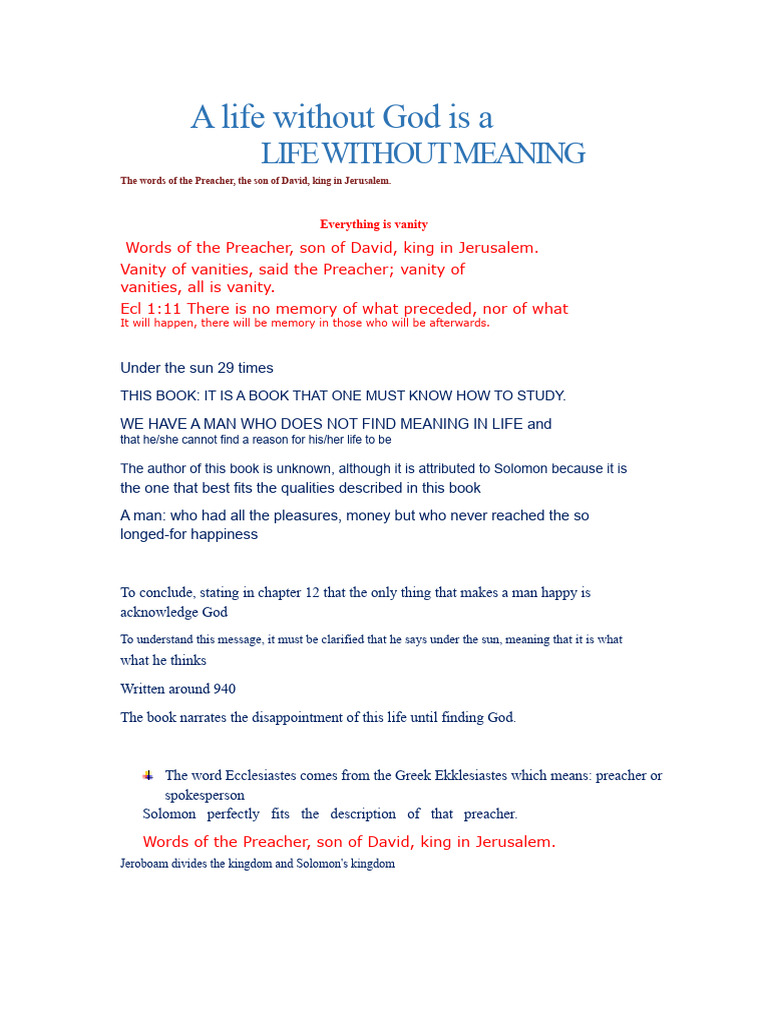A Life Without God Is A Life Without Meaning. | PDF | Ecclesiastes