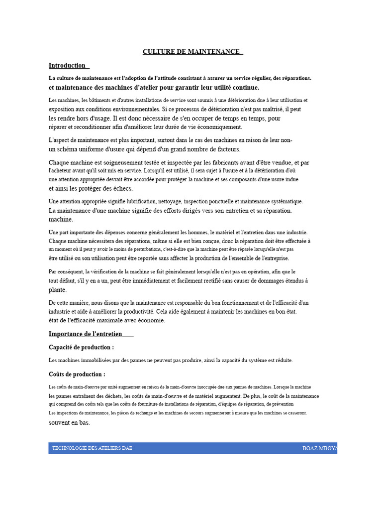 Culture de maintenance efficace | PDF
