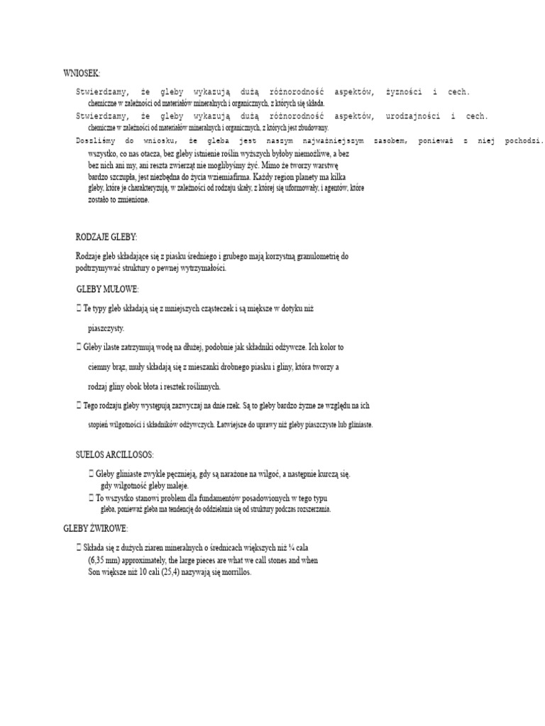 Wnioski I Rodzaje Gleby | PDF