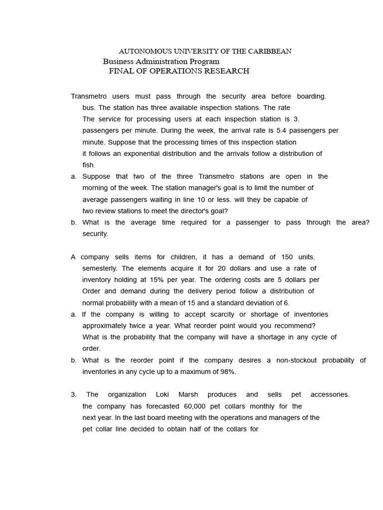Final of Operations Research S1 | PDF | Inventory | Business