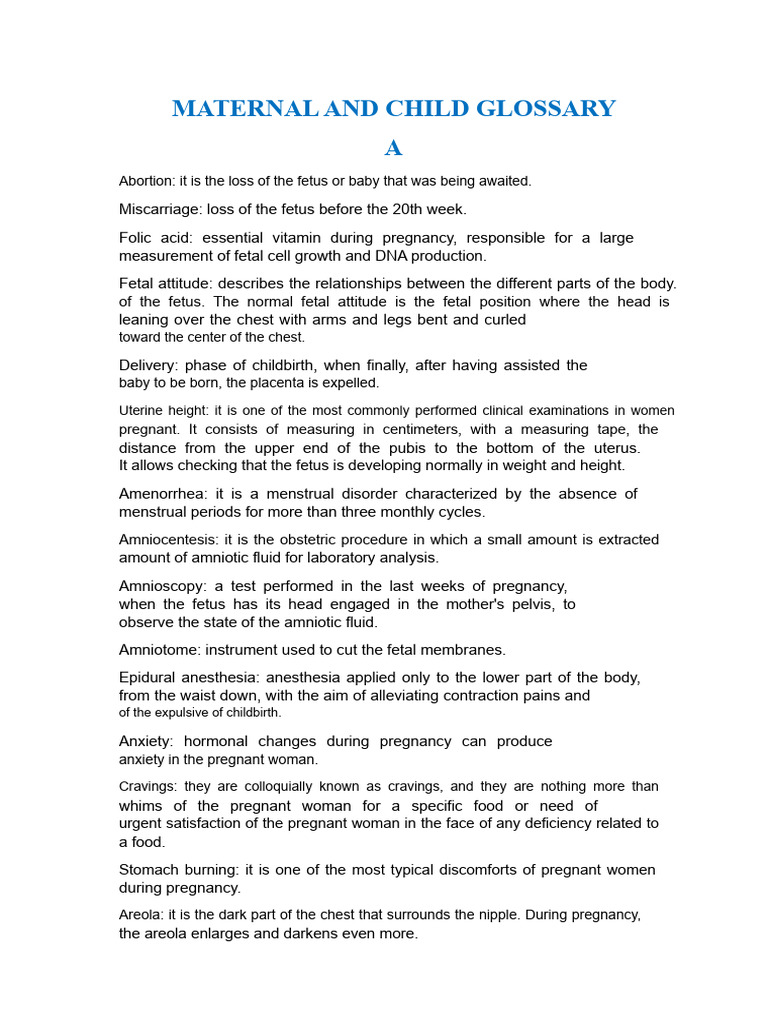 Maternal and Child Health Glossary | PDF | Pregnancy | Childbirth
