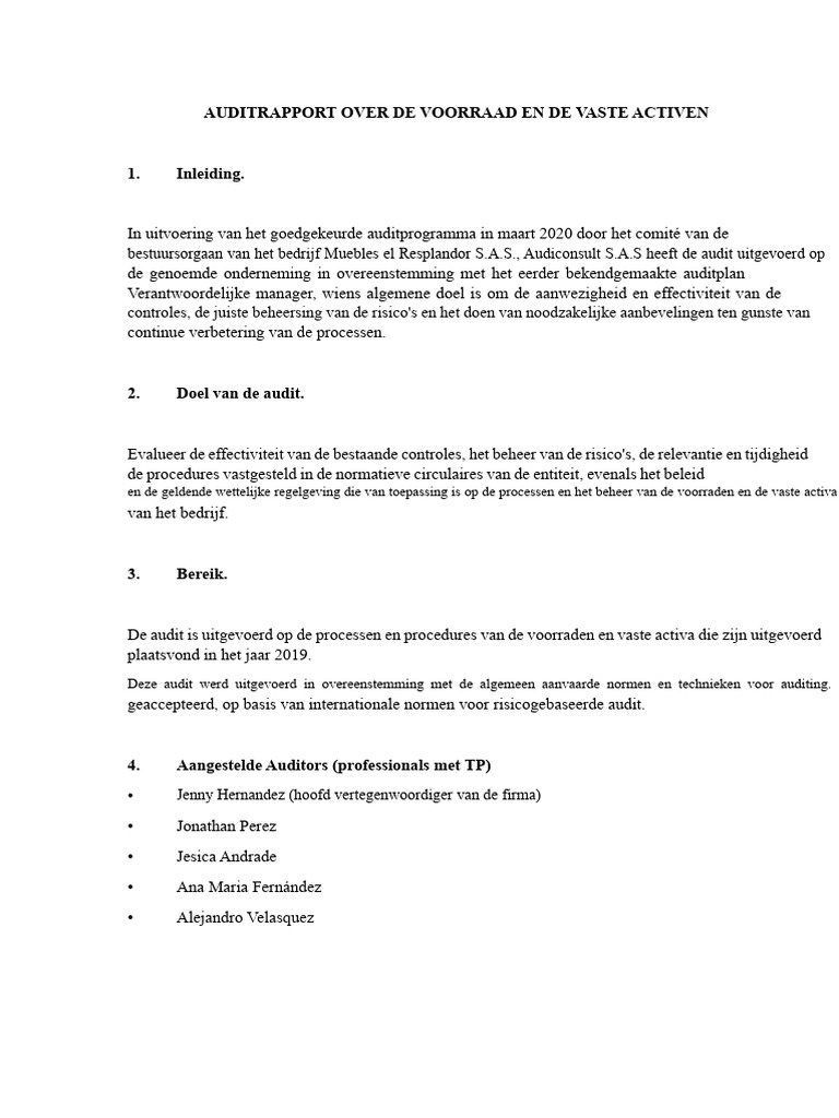 Auditrapport Van de Voorraad en Vaste Activen Met Onthouding Van Mening ...