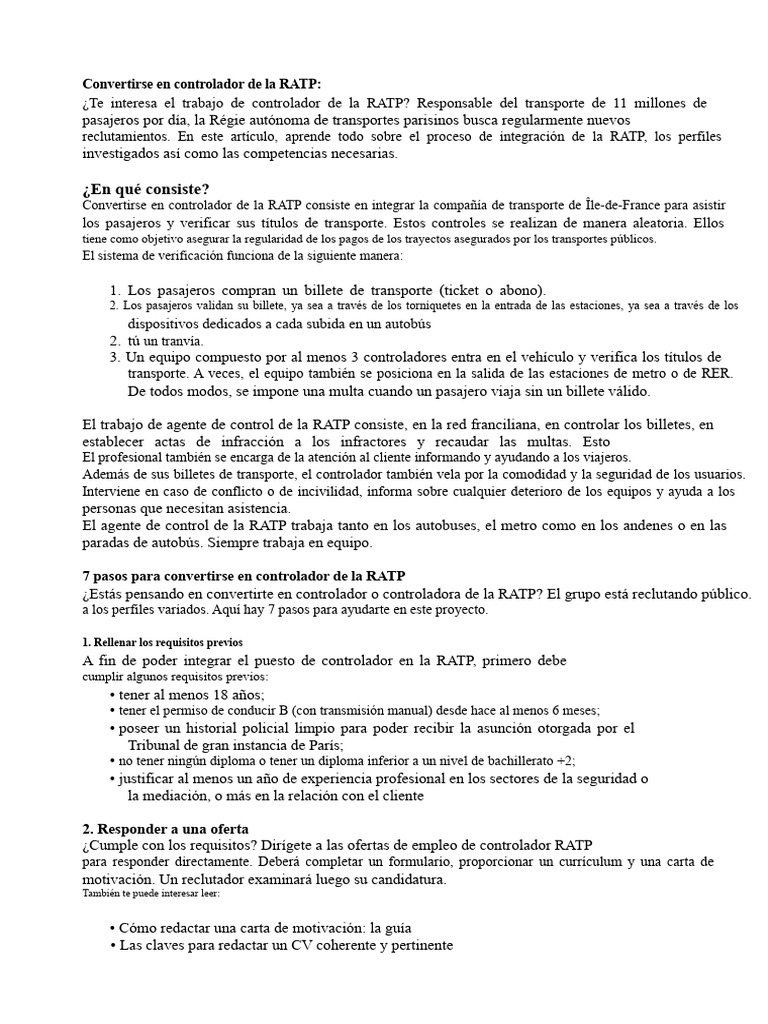 Controlador RATP | PDF | Transporte